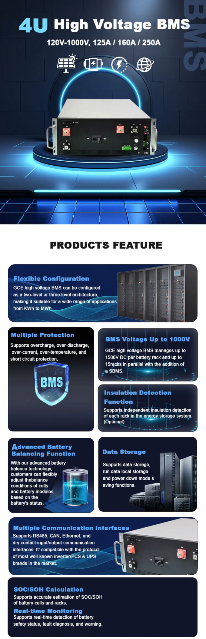 120-1000V Voltage Range high voltage BMS(HV BMS) With Short Circuit Protection
